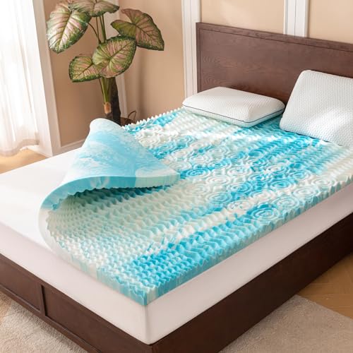 Hcore 2 Inch Mattress Topper Queen, 5-Zone Memory Foam Mattress Topper, Cooling Gel Mattress Topper, Topper Queen for Pressure Relieve, Blue