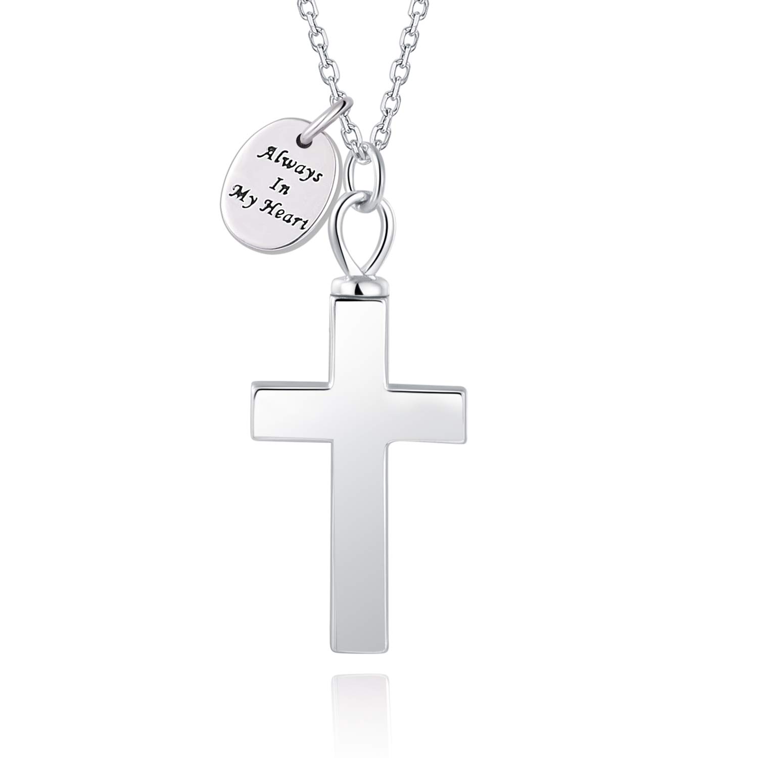 BEILIN S925 Sterling Silver Cross Urn Necklace for Women Men - Keepsake Memorial Cross Cremation Jewelry for Ashes(Always in my heart)