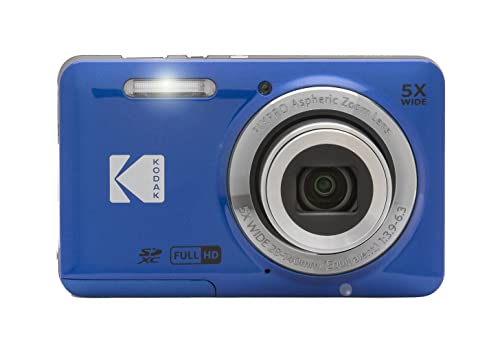 Kodak PIXPRO FZ55 Digital Camera (Blue) + Point & Shoot Camera Case + Sandisk 128GB SDXC Memory Card