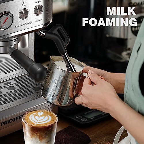 Fricoffee Espresso Machine with Milk Frother, Coffee Espresso Machine with Grinder, Cappuccino Machine Stainless Steel for Home Commercial Use, Gift fot Father Coffee Lovers