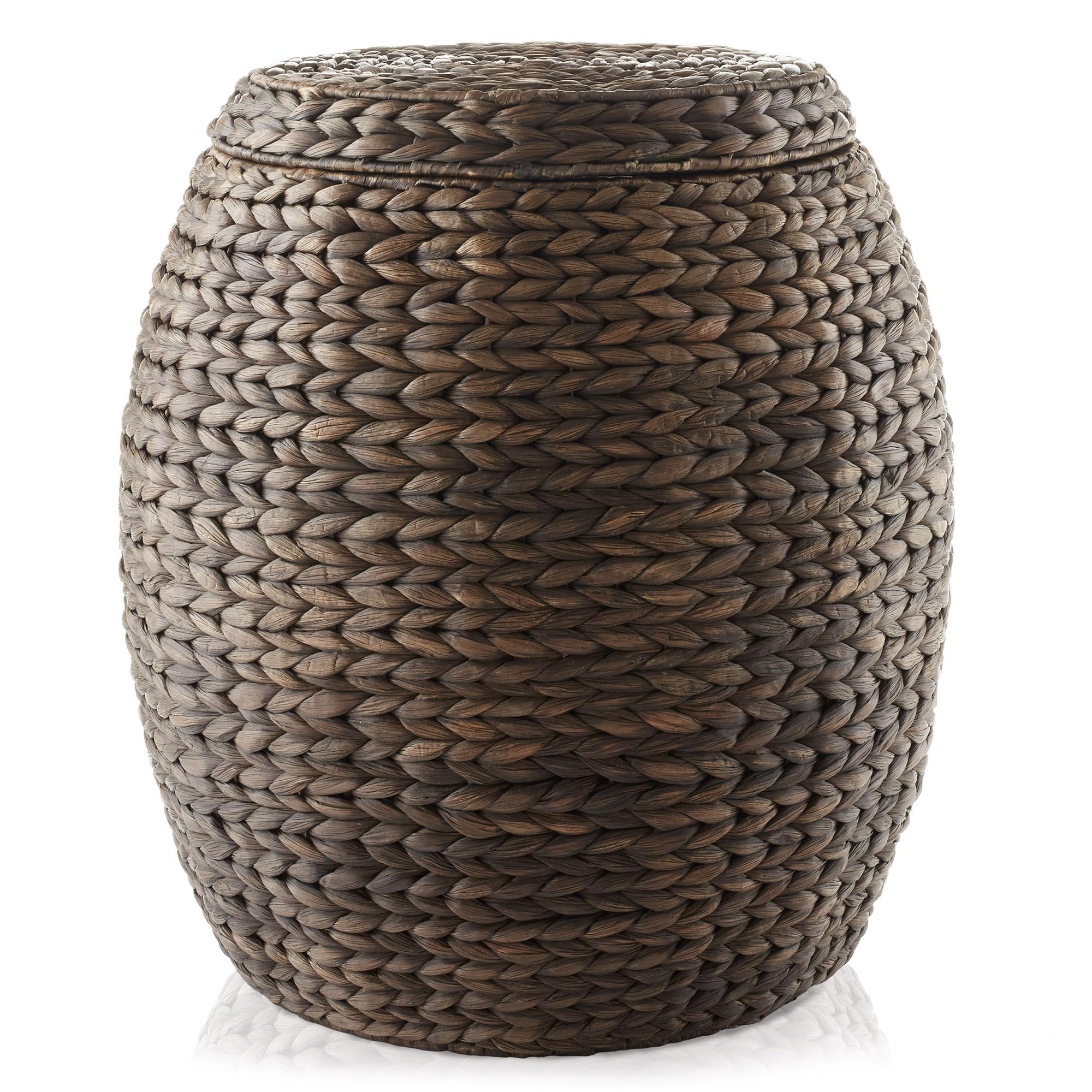 Casafield Round Storage Basket with Lid - Whitewash, Handwoven Water Hyacinth Organizer for Laundry, Blankets, Plants, Bedroom, Living Room, Home Office