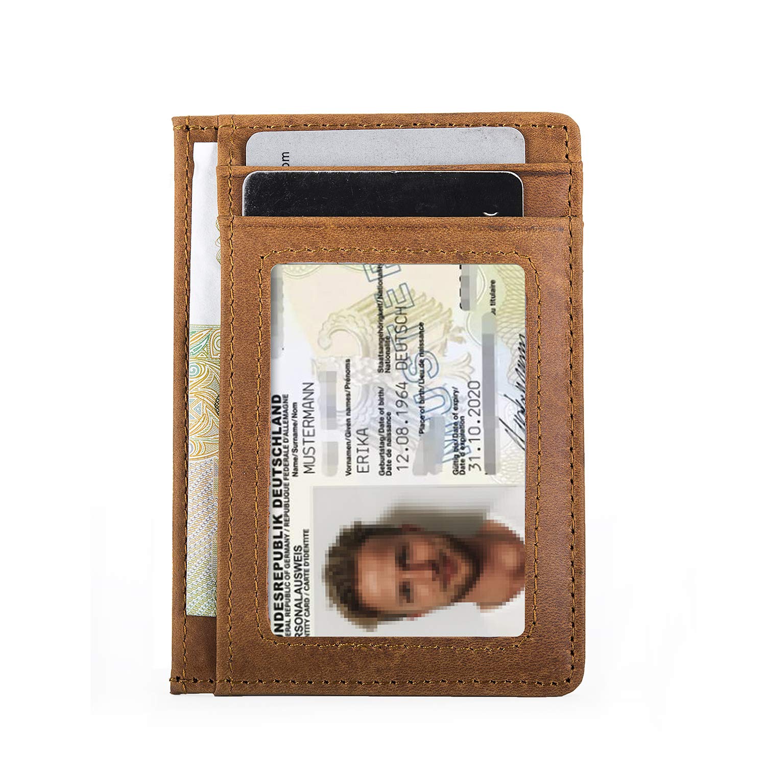 Engraved Minimalist Front Pocket RFID Blocking Wallets for Men&Women Mini Credit Card Holder Purse Thin Genuine Leather Brown Gift for Birthday, Anniversary or New Year - To My Daughter from Mom