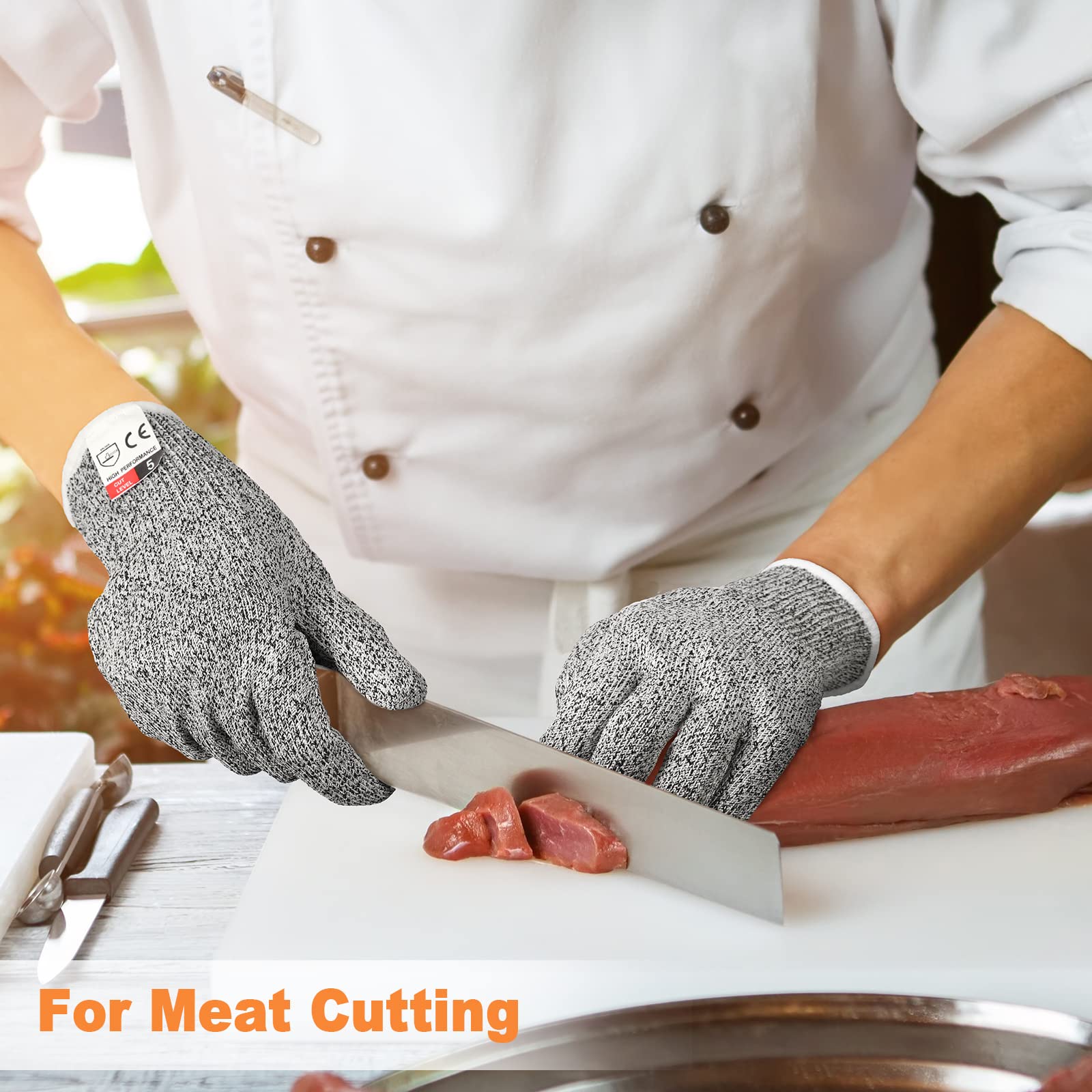 Chuarry 10 Pairs Cut Resistant Gloves Cutting Proof Gloves Level 5 Protection Kitchen Cuts Gloves for Shucking Fish (Gray, Large