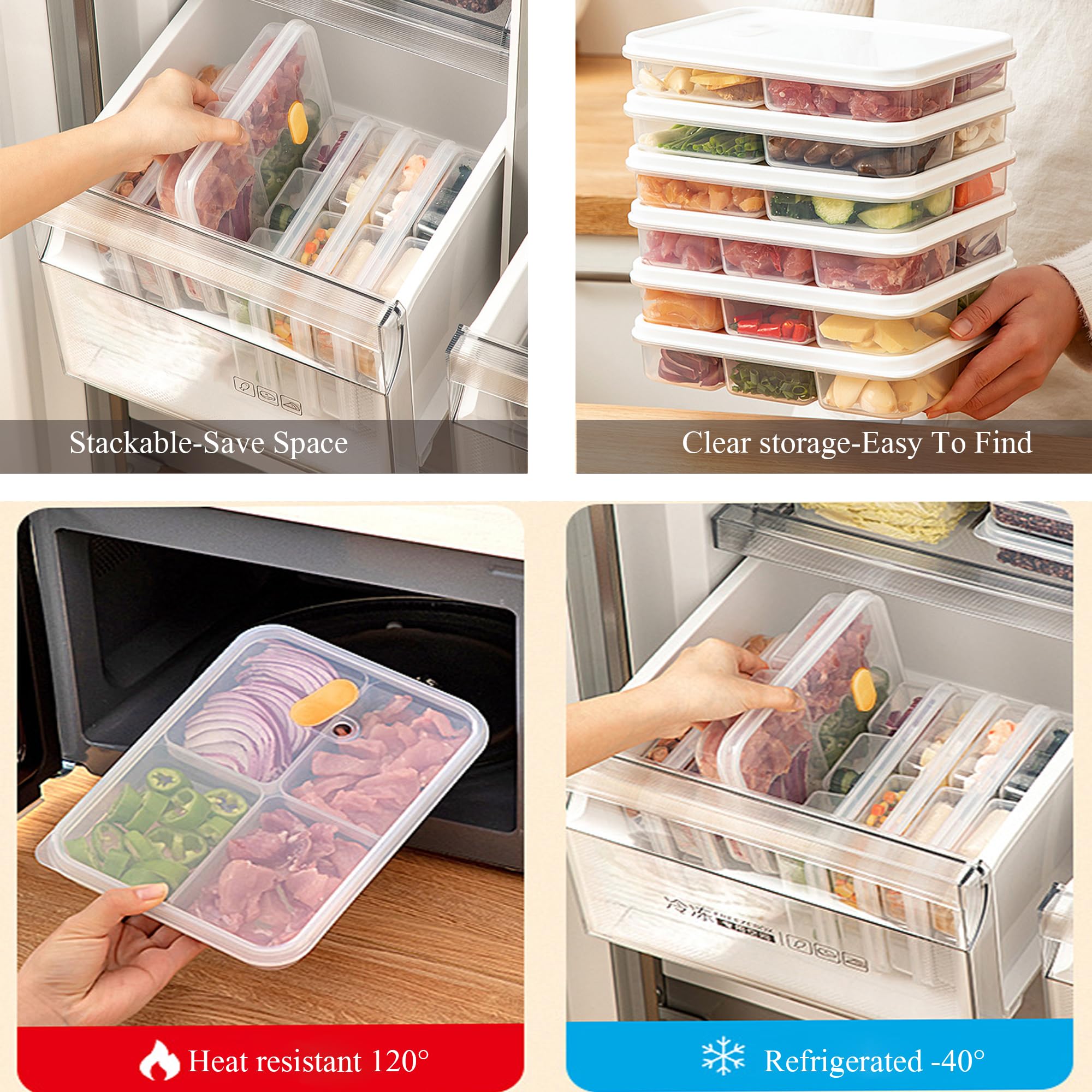 Dingerjar Divided Veggie Tray With Lid Snackle Box Food Storage Containers-6 Compartment Reusable Food Preserving Tray For Fridge, Organizer For Meat, Fruits, Snacks, Nuts,2 pcs