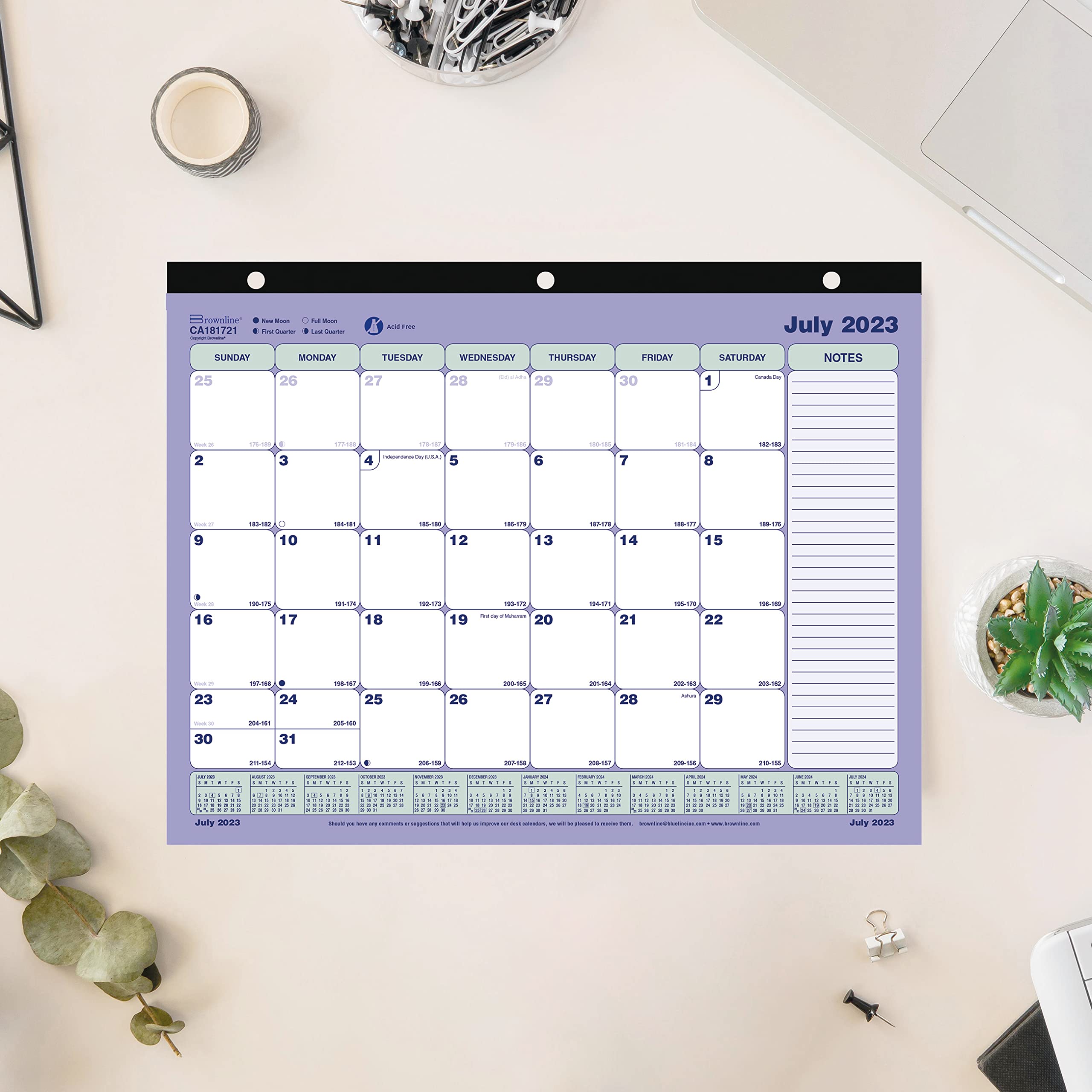 Brownline Academic Monthly Desk Pad Calendar, 13 Months, July 2023 to July 2024, 11" x 8.5" (CA181721-24)