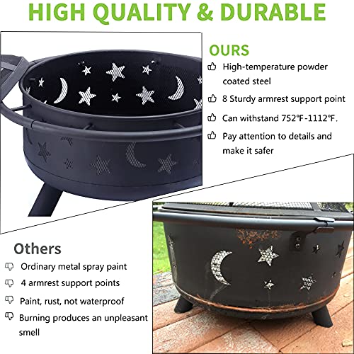 CGVOVOT Fire Pits for Outside,Fire Pit Wood Burning Round Star and Moon,Fireplace Poker,Spark Screen, for Outdoor Backyard Terrace Patio