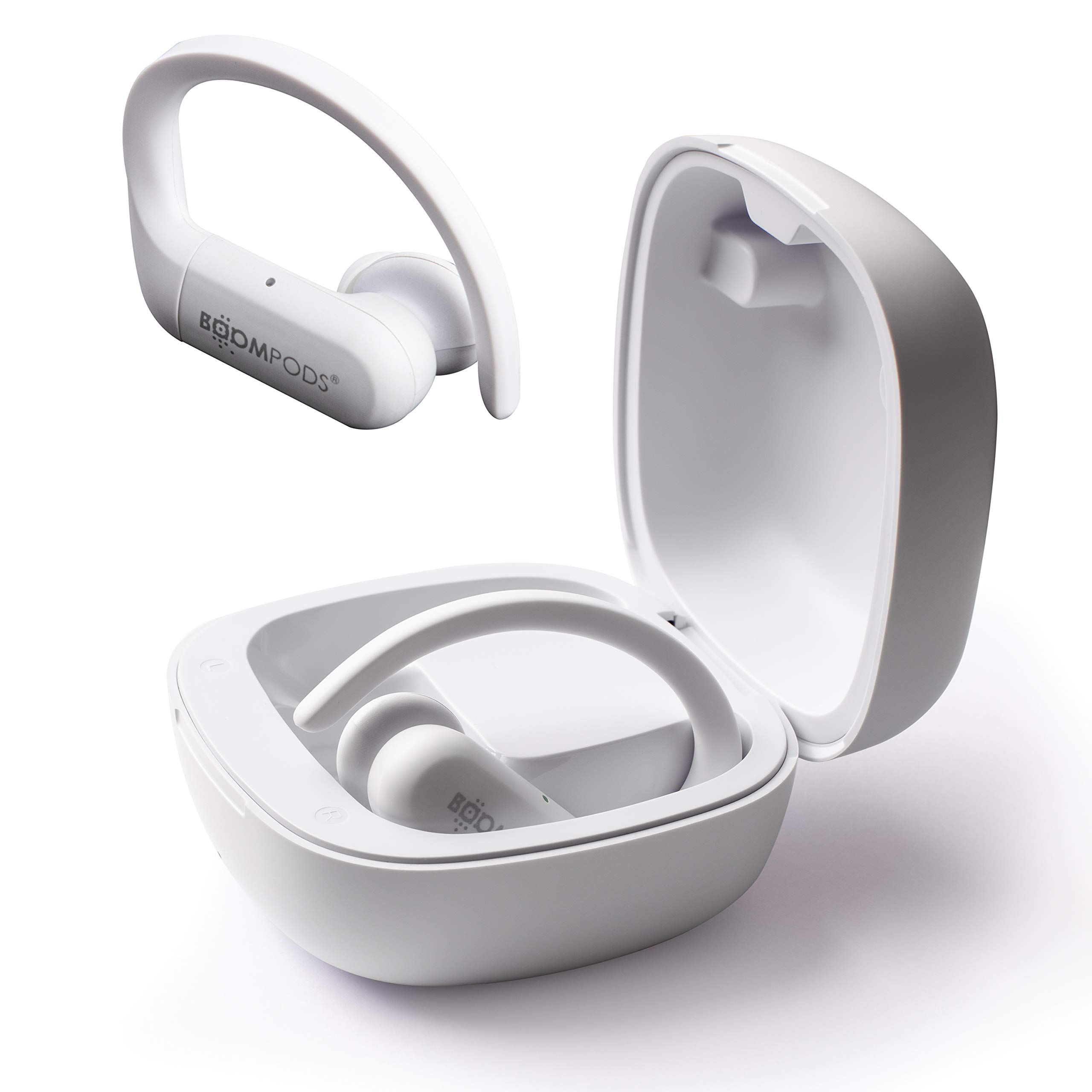 BoomPods Sportpods TWS in-Ear Bluetooth Sport Headphones with True Wireless Stereo Connection & Finger Touch Control, Powerful Bass, Sweatproof - Ergonomic Ear Tip Workout Earbuds (White)