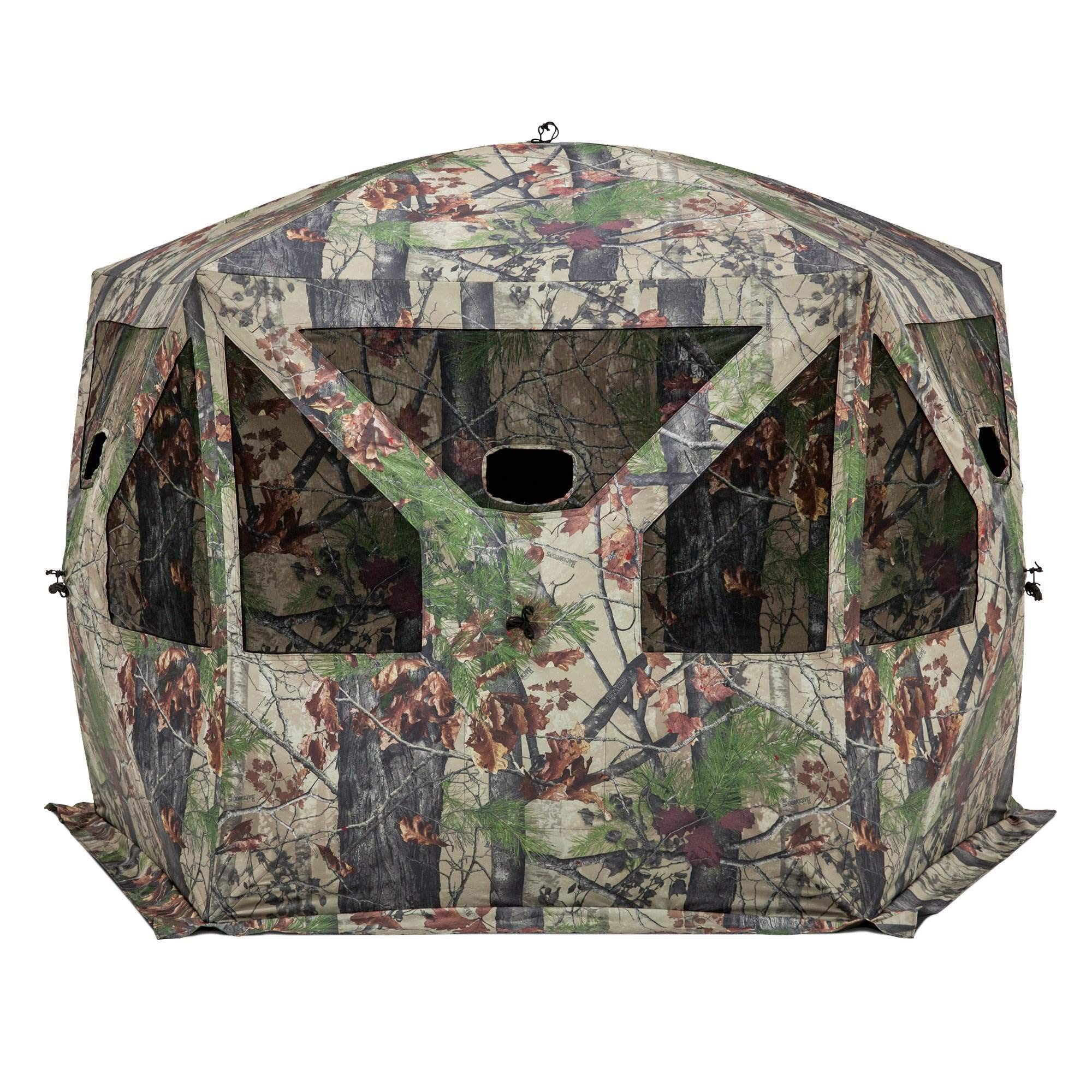 Barronett Blinds Pentagon 4 Person Portable Pop-Up Deer and Turkey Hunting Blind with Low Profile Windows and Gun Ports, Backwoods Camo (2 Pack)