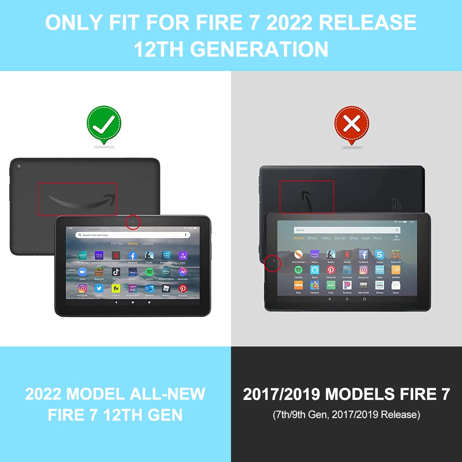 Case Fits Amazon All-New Kindle Fire 7 Tablet (2022 Release-12th Gen) Latest Model 7",Trifold Stand - Ultra Light Slim Fit Protective Cover with Auto Wake/Sleep (Black)