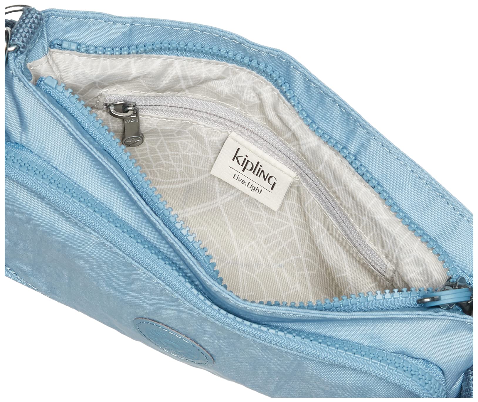 Kipling womens Women's Myrte Crossbody Handbag, Convertible Metallic Purse, Nylon Clutch Waist Handbag, Blue Mist, 9.5 L X 5.75 H X 1.75 D US