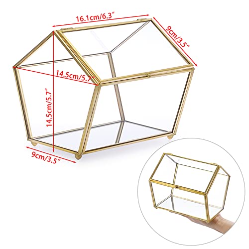 ELLDOO Gold Glass Pentaprism Coffee Pods Holder with Lid for Nespresso Vertuoline Capsule, Tea Bags Sugar Packets Sweeteners Candy Snack Storage for Counter, Coffee Bar, Kitchen, Breakroom