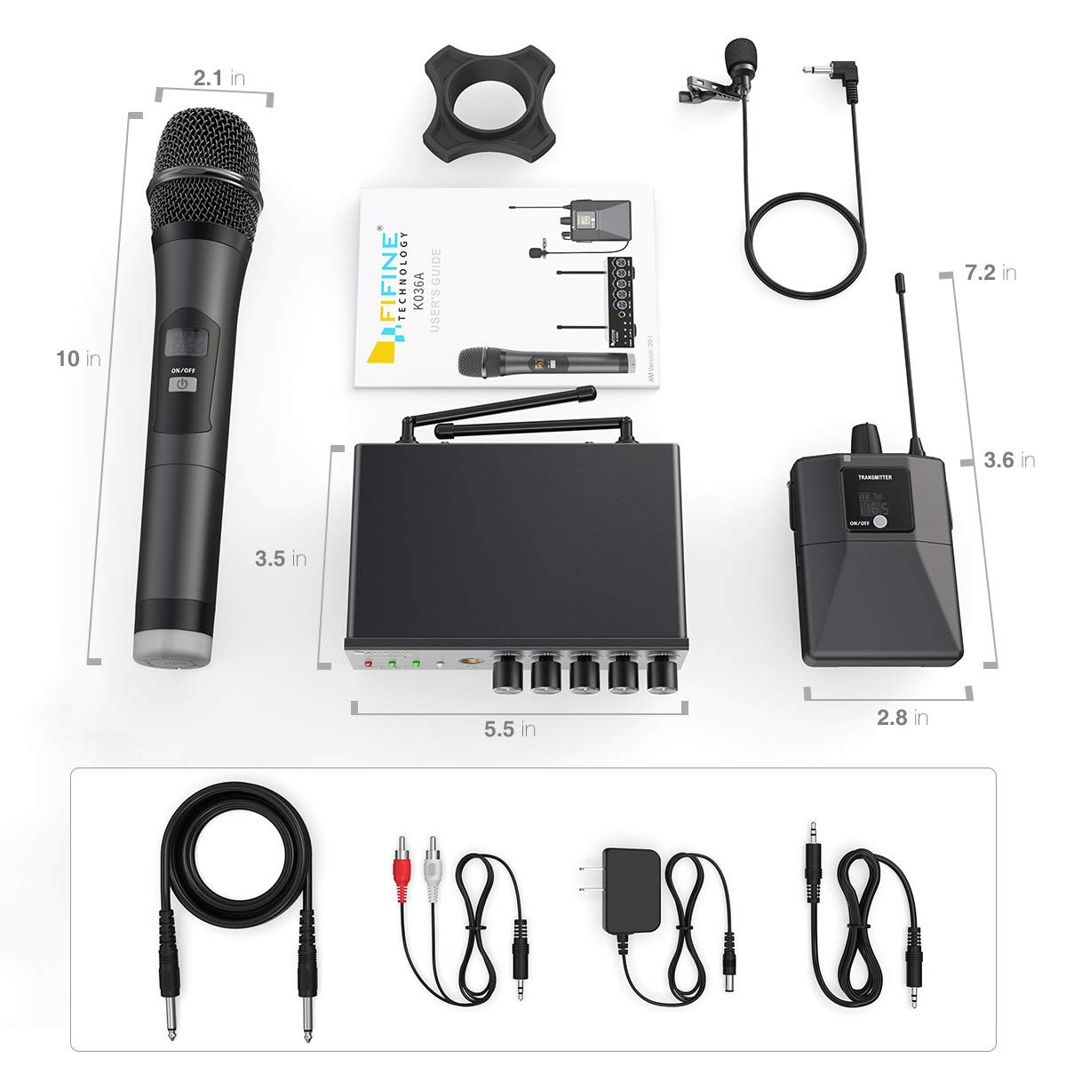 FIFINE Wireless Microphone System, 50 Channels, 3.5mm Jack, Auxiliary