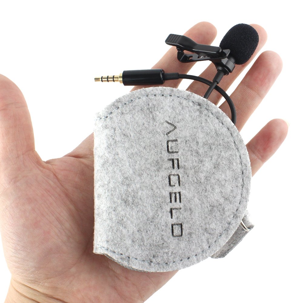 AUFGELD Professional Lavalier Lapel Omnidirectional Microphone Condenser Mic Compatible with iPhone Android Windows Cellphones Clip On Interview Video Filming Voice Podcast Noise Cancelling Vlogger