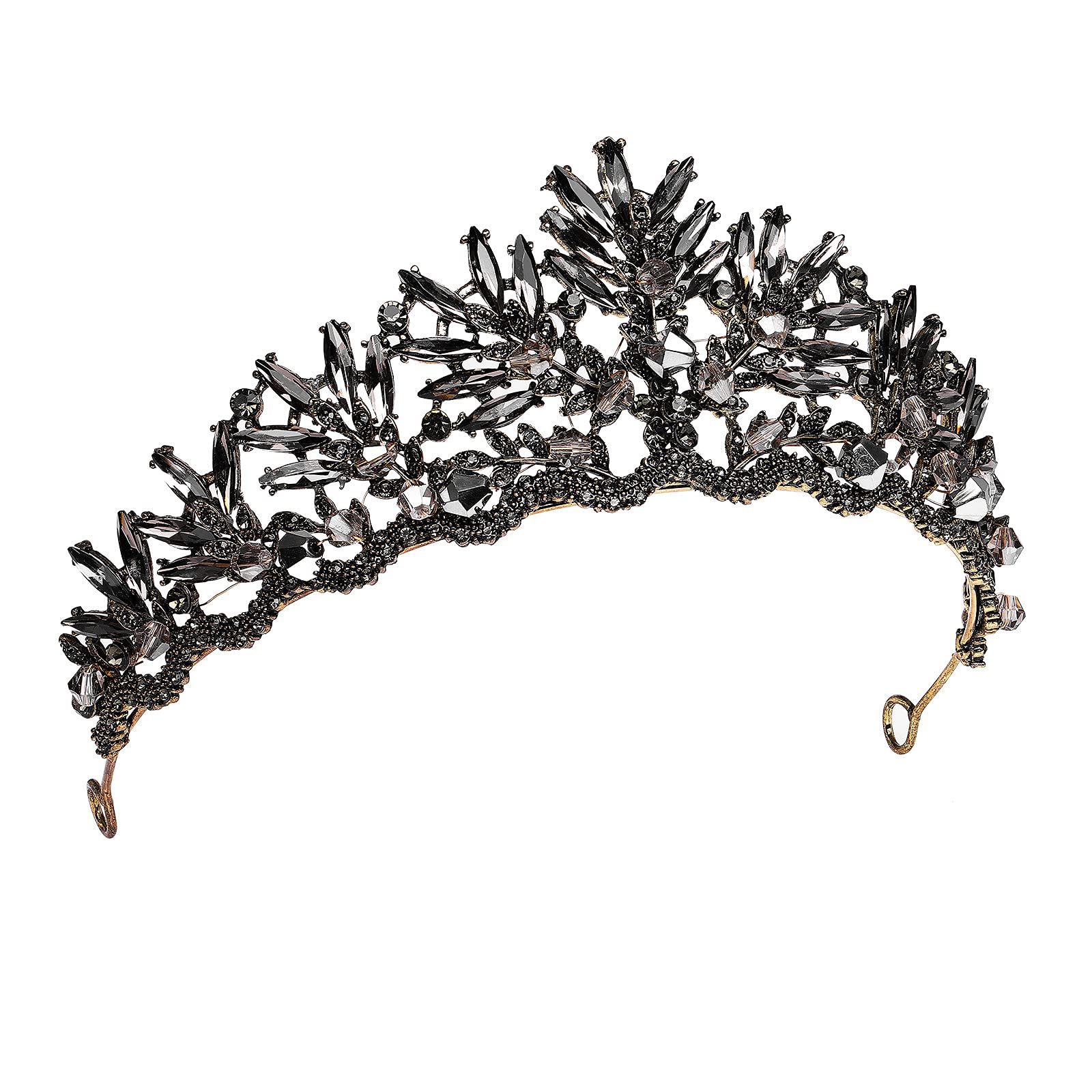 Beaupretty Baroque Queen Crown Crystal Wedding Crown for Women Gothic Baroque Crown Vintage Headband Luxury Headpiece for Wedding Prom Halloween Costume(Black)