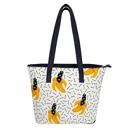 Spooky Banana Women's Tote Bag PU Leather Shoulder Bag Handbags Purse For Work Shopping Travel