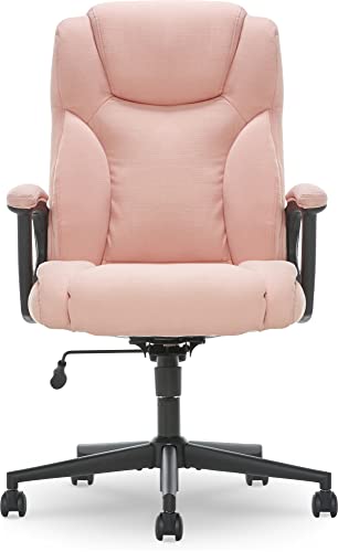 Serta Executive High Back Office Chair with Lumbar Support Ergonomic Upholstered Swivel Gaming Friendly Design, Microfiber, Pink