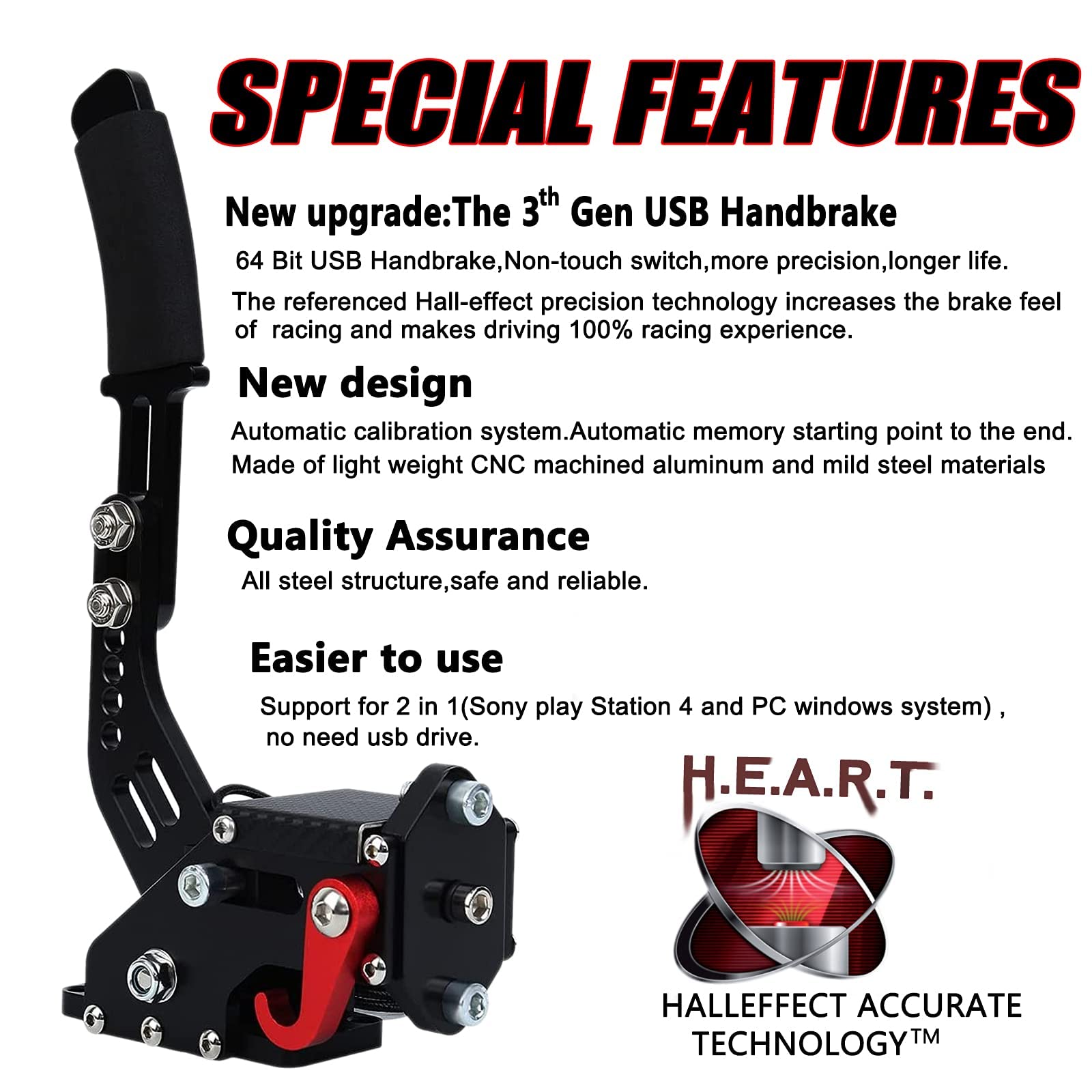 Obokidly Upgrade 2-IN-1 USB Handbrake Support G27/G29/G920 Compatible With PS4/PS5 + PC For Simracing Game Sim Rig With Clamp (Support G29 With Clamp, Black)