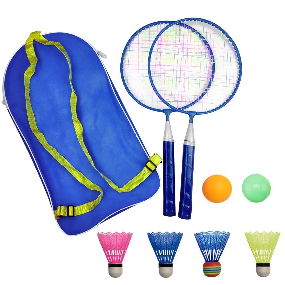 Badminton Racket for Children 1 Pair, Nylon Alloy Durable Badminton Racquet Set for Kids Indoor/Outdoor Sport Game(Including 4 Badminton and 2 Table Tennis) (Blue)