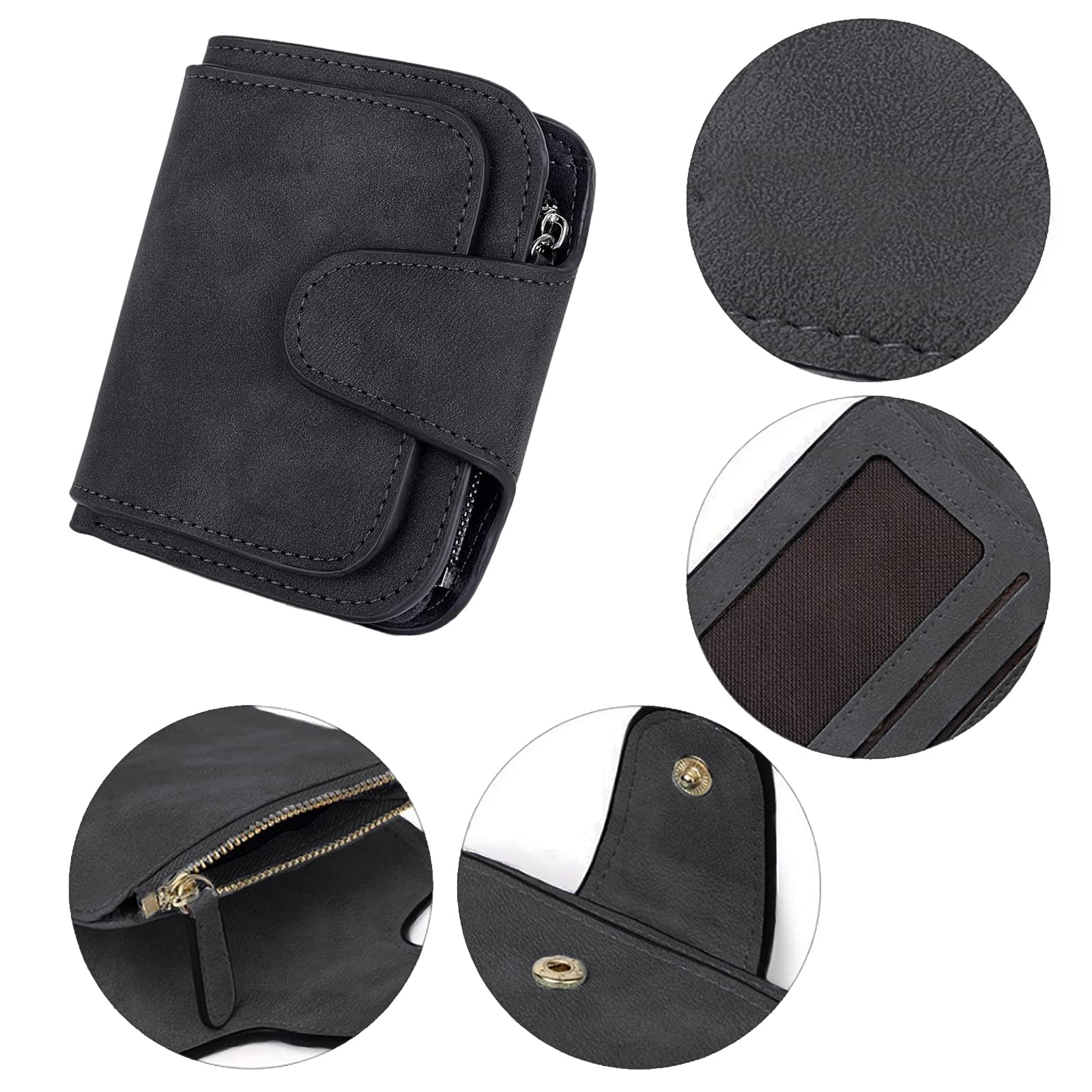 KELEEL Small Wallet for Women RFID Blocking Genuine Leather Bifold Wallet Zipper Coin Pocket Credit Card Holder Purse with ID Window