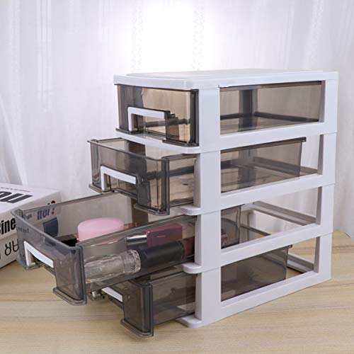WINOMO Stacking Drawer Storage Box Foldable Storage Cubes Bin Box Containers for Home Office Nursery Closet Bedroom Living Room (White Frame and Transparent Black)