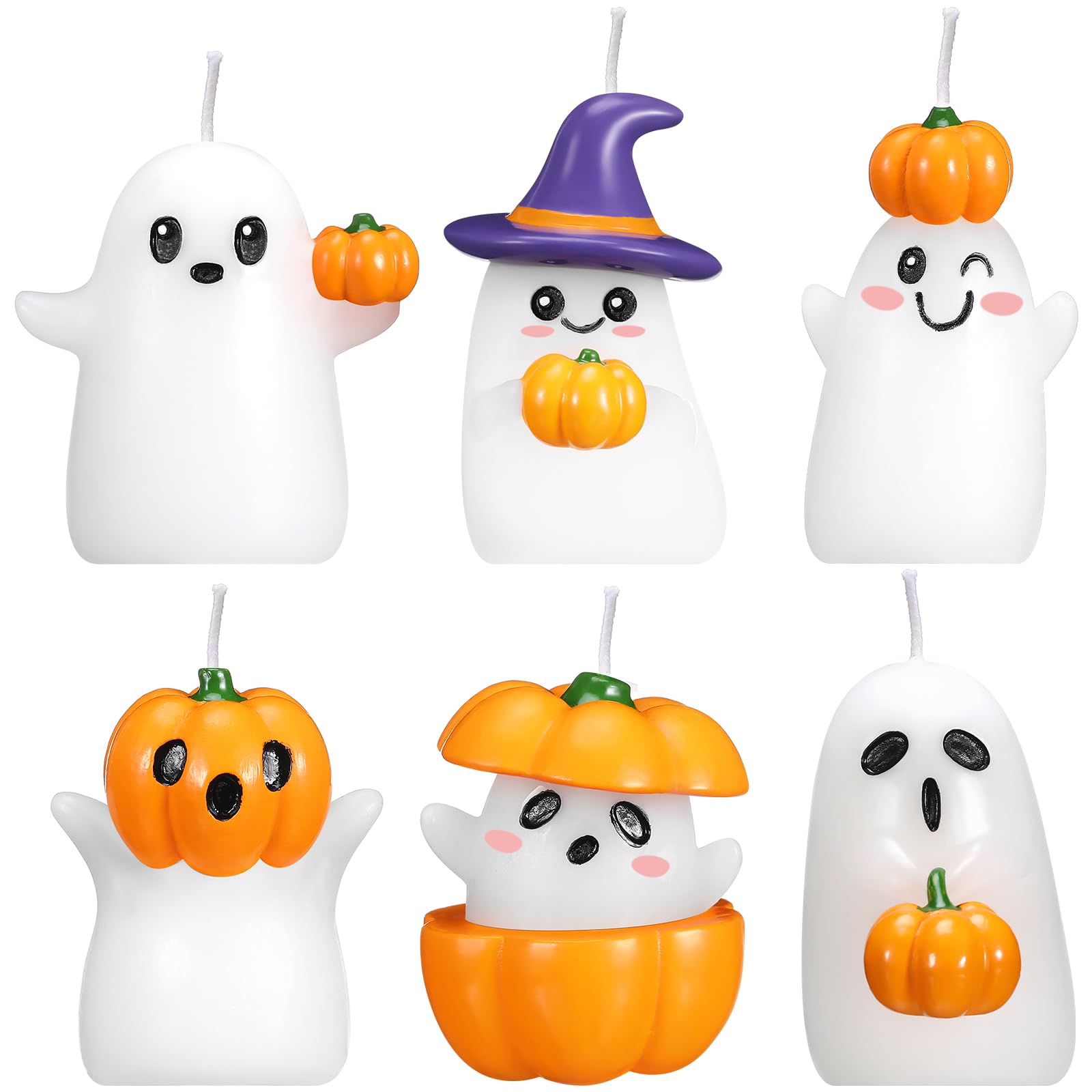Conelist 6 Pcs Halloween Ghost with Pumpkins Candles Cute Ghost Shaped Halloween Decoration Candles Halloween Spooky Candles for Home Halloween Party Room Table Decorations
