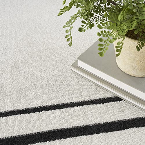 Nourison Essentials Indoor/Outdoor Ivory/Black 5' x 7' AreaRug, EasyCleaning, Non Shedding, Bed Room, Living Room, Dining Room, Backyard, Deck, Patio (5x7)