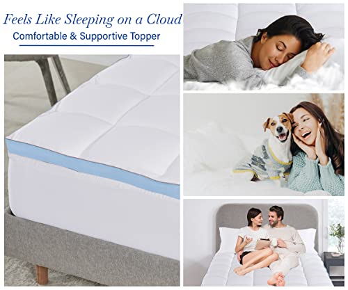 Extra Thick King Size Cooling Mattress Topper, Plush King Size Pillow top Mattress Topper for Bed, Very Thick Mattress Pad Cover