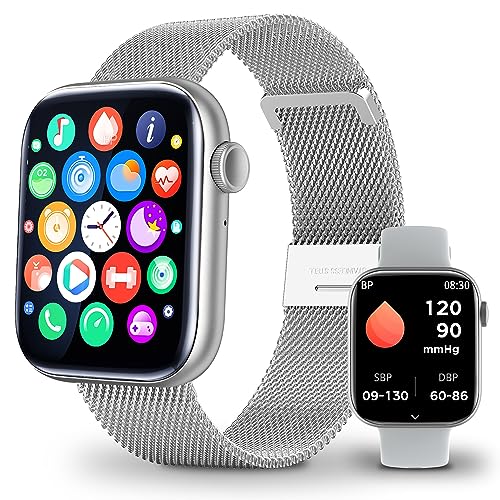 FILIEKEU Smartwatch Women for Android iOS with Heart Rate Blood Pressure Monitoring Women Smart Watches 1.8 inch Touch Screen Waterproof Fitness Tracker Silver Mesh Smartwatches for Women…