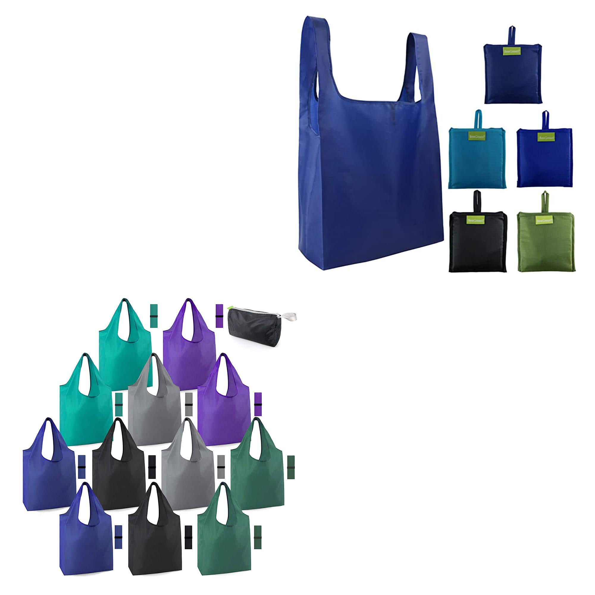 BeeGreen Reusable Bags for Shopping Machine Washable Xlarge Grocery bags Ripstop Polyester Shopping Bags, Washable, Durable and Lightweight 17 Pack