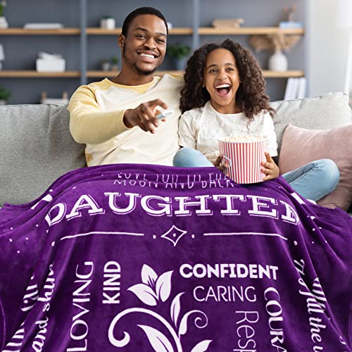 FILO ESTILO Daughter Birthday Gift from Mom, Dad or Both Parents, Daughter Blanket Filled with Words of Encouragement, Daughter Gifts from Mother or Father, Throw 60x50 Inches (Purple)