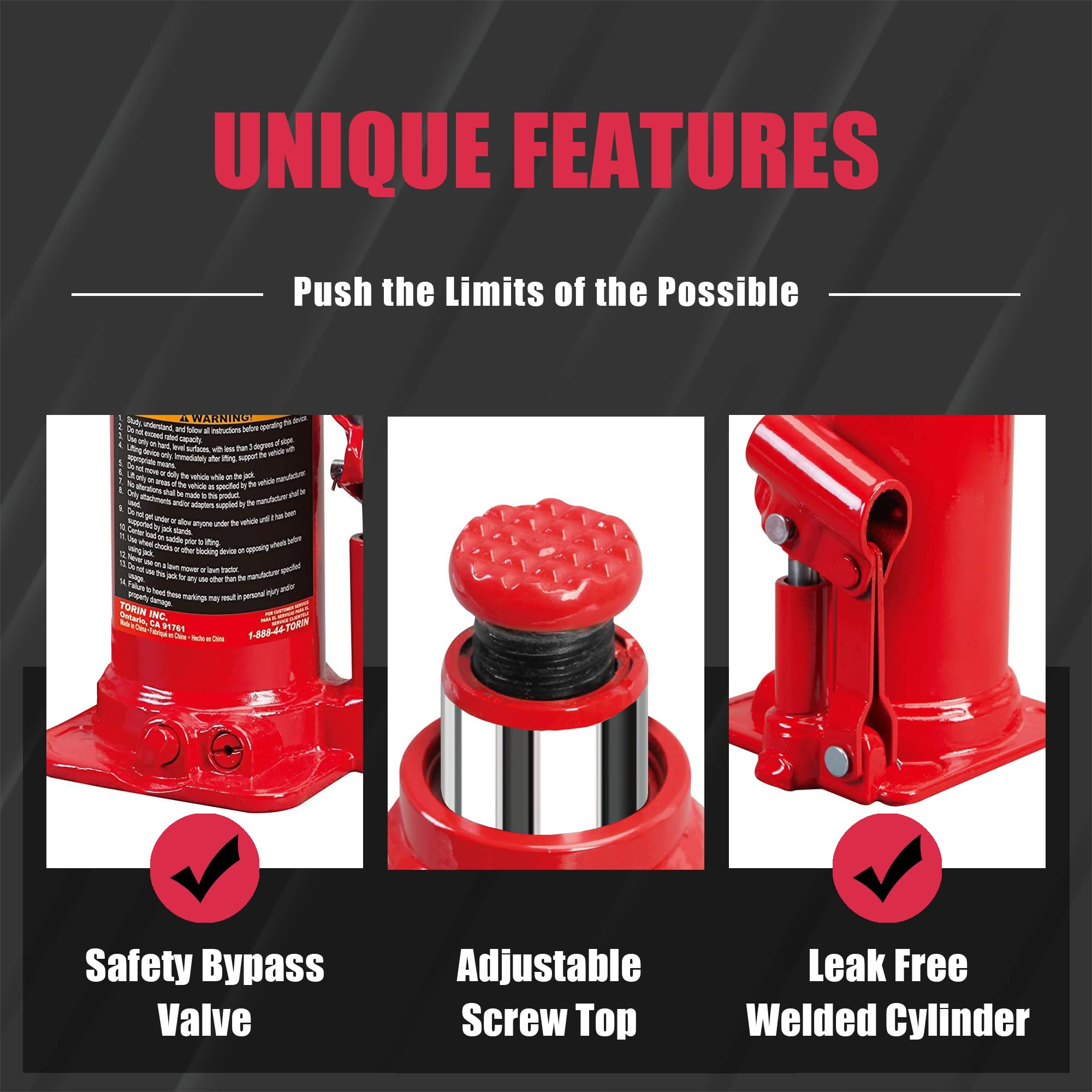 BIG RED T91003B Torin Hydraulic Welded Bottle Jack, 10 Ton (20,000 lb) Capacity, Red