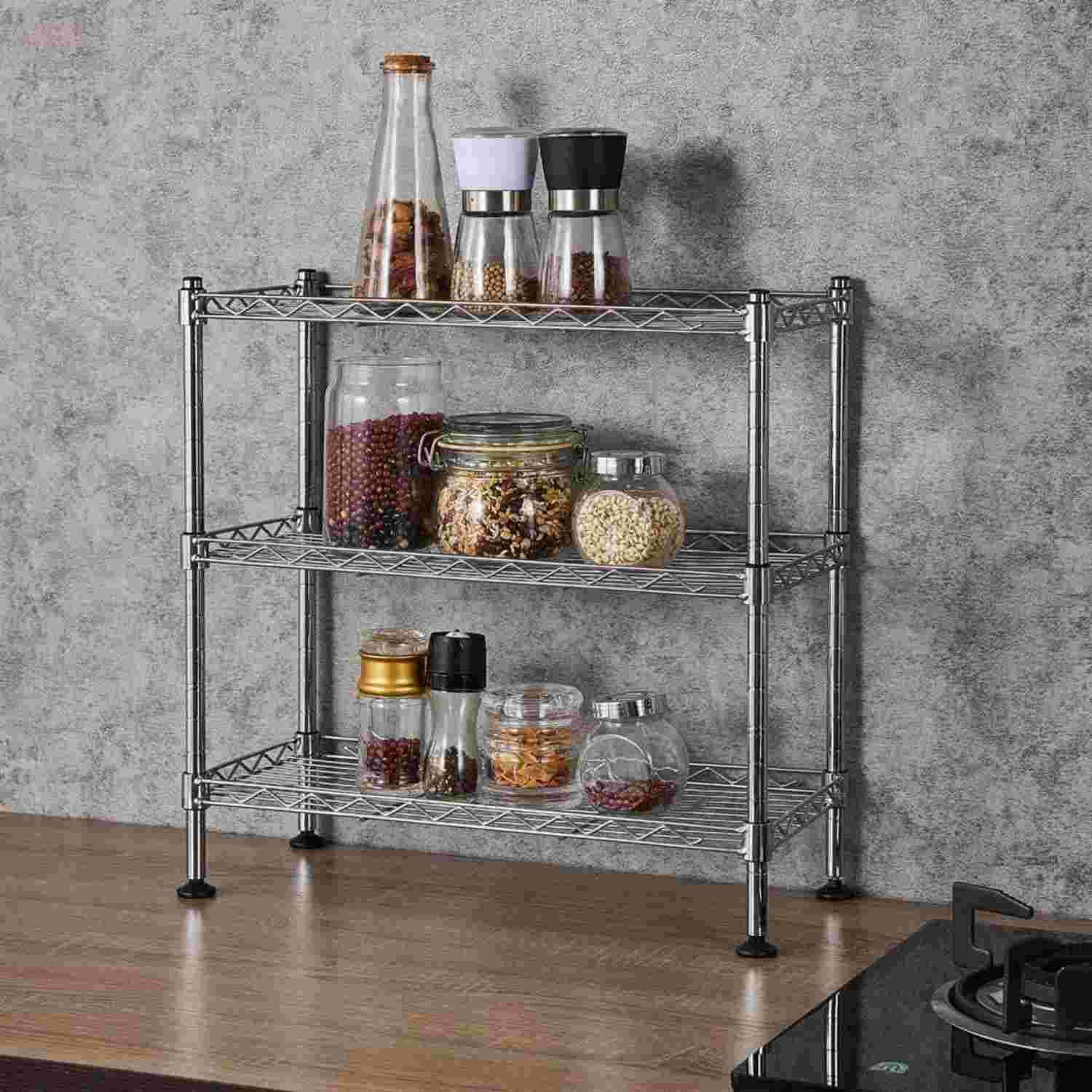 MAXCBD 3 Tier Adjustable Storage Shelving Unit Metal Organizer Wire Rack Shelf 17.72" H