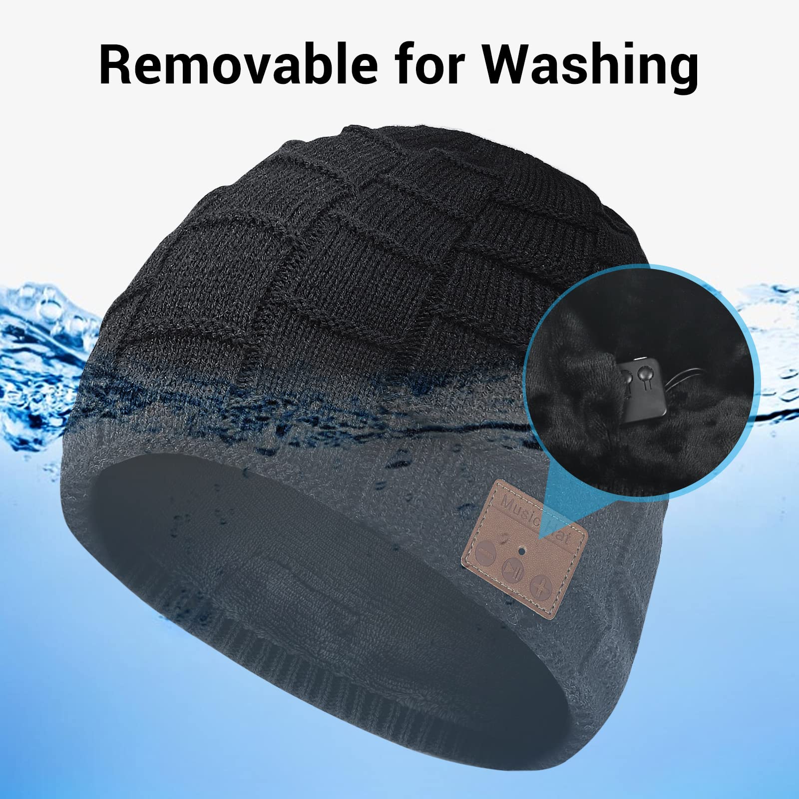Bluetooth Beanie for Women with Ponytail Hole - Wireless Knitted Beanie Hat with Bluetooth Headphones Built-in (Black, Beanie)