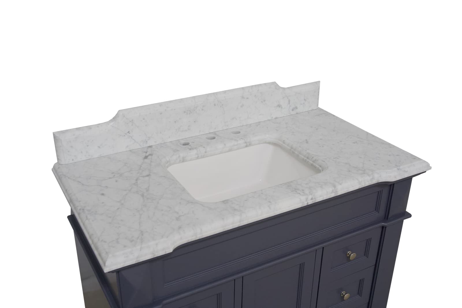 Elizabeth 42-inch Bathroom Vanity (Carrara/Royal Blue): Includes Royal Blue Cabinet with Authentic Italian Carrara Marble Countertop and White Ceramic Sink