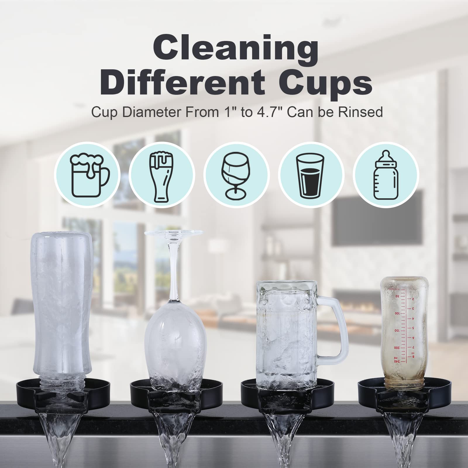 Bottle Washer for Kitchen Sink: iVIGA Matte Black Glass Rinser - Stainless Steel Cup Rinser Bottle Cleaner - Bar Glass Quick Automatic for Baby Bottle with Cleaning Brush