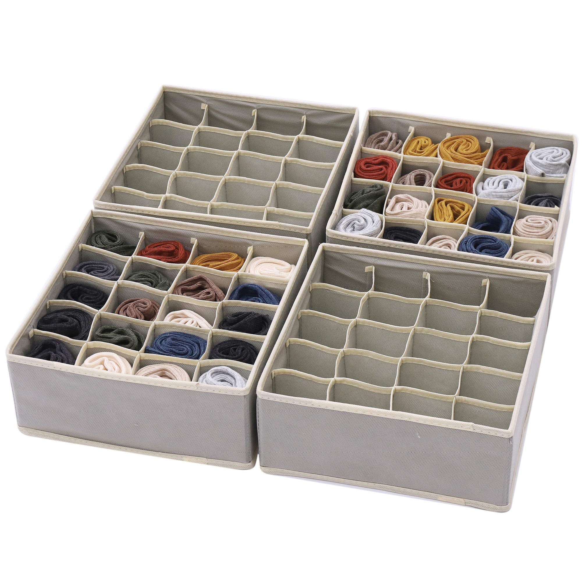 DIOMMELL Set of 4 Foldable Cloth Storage Box Closet Dresser Drawer Organizer Fabric Baskets Bins Containers Divider for Clothes Underwear Socks Lingerie Clothing, Grey 40-0000