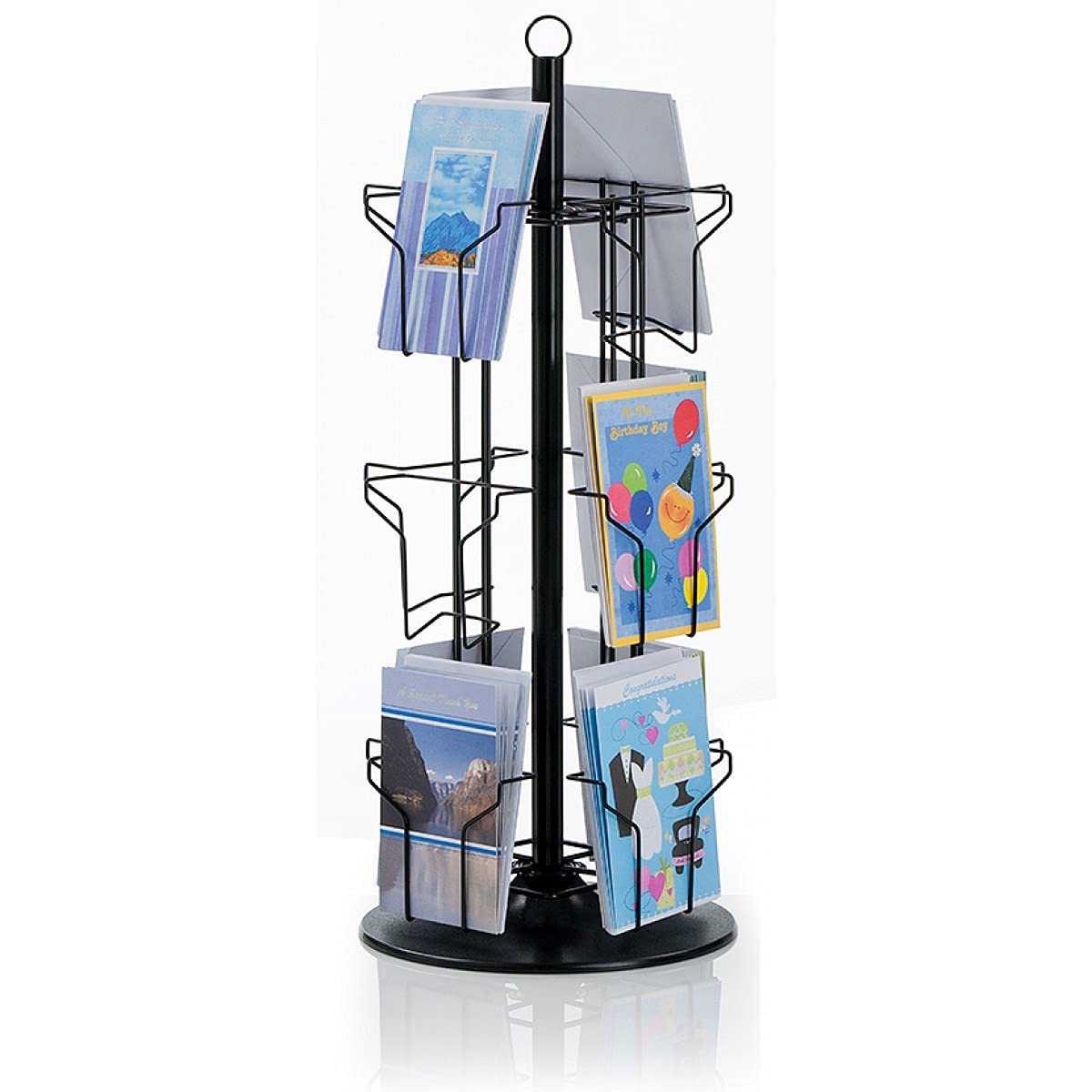 Black Countertop Greeting Card Display 29 H x 12 Dia Inches with 12 Pockets
