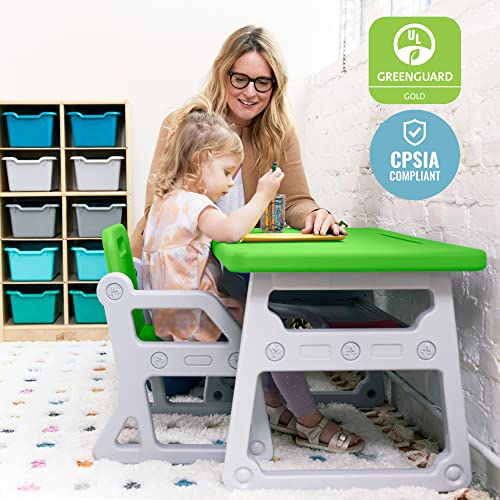 ECR4Kids Toddler Plus Desk and Chair, Kids Furniture, Grassy Green/Light Grey