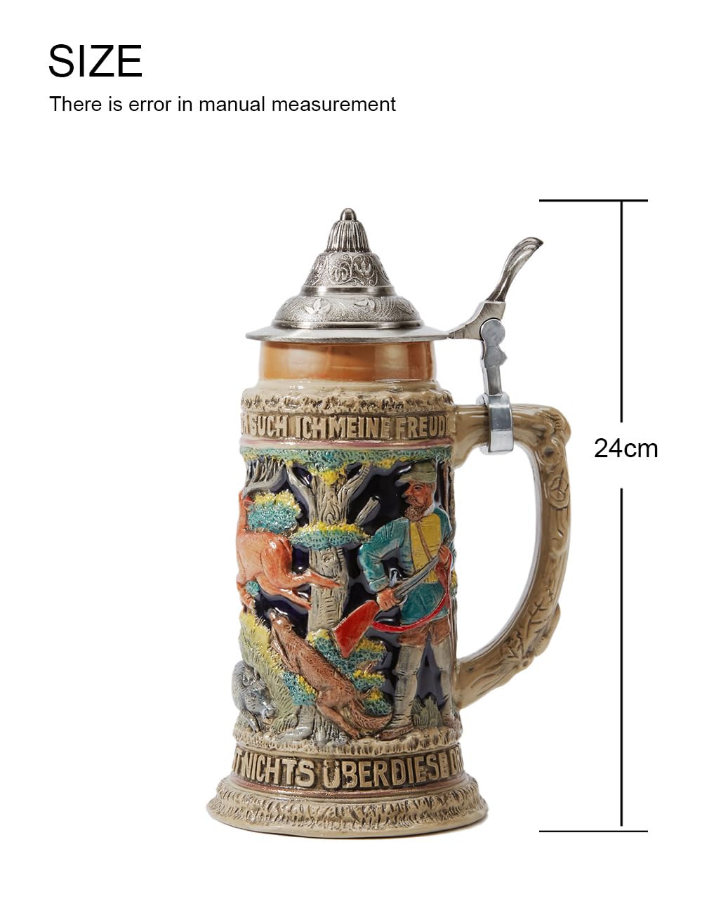 HAUCOZE Beer Stein Mug German Hunting Drinking Stanley Viking Tankard with Petwer Lid for Birthday Gifts Men Father Husband 0.6 Liter