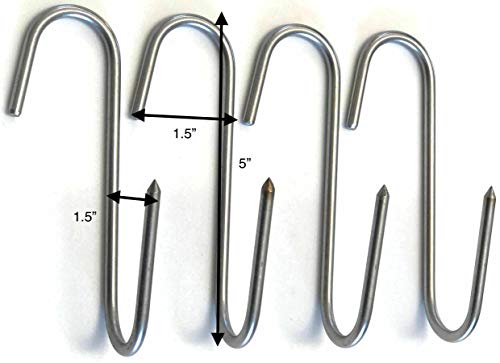 RiversEdge Products Stainless Meat Hooks, Smoker Hook, 5" Right Angle, 4 Pack