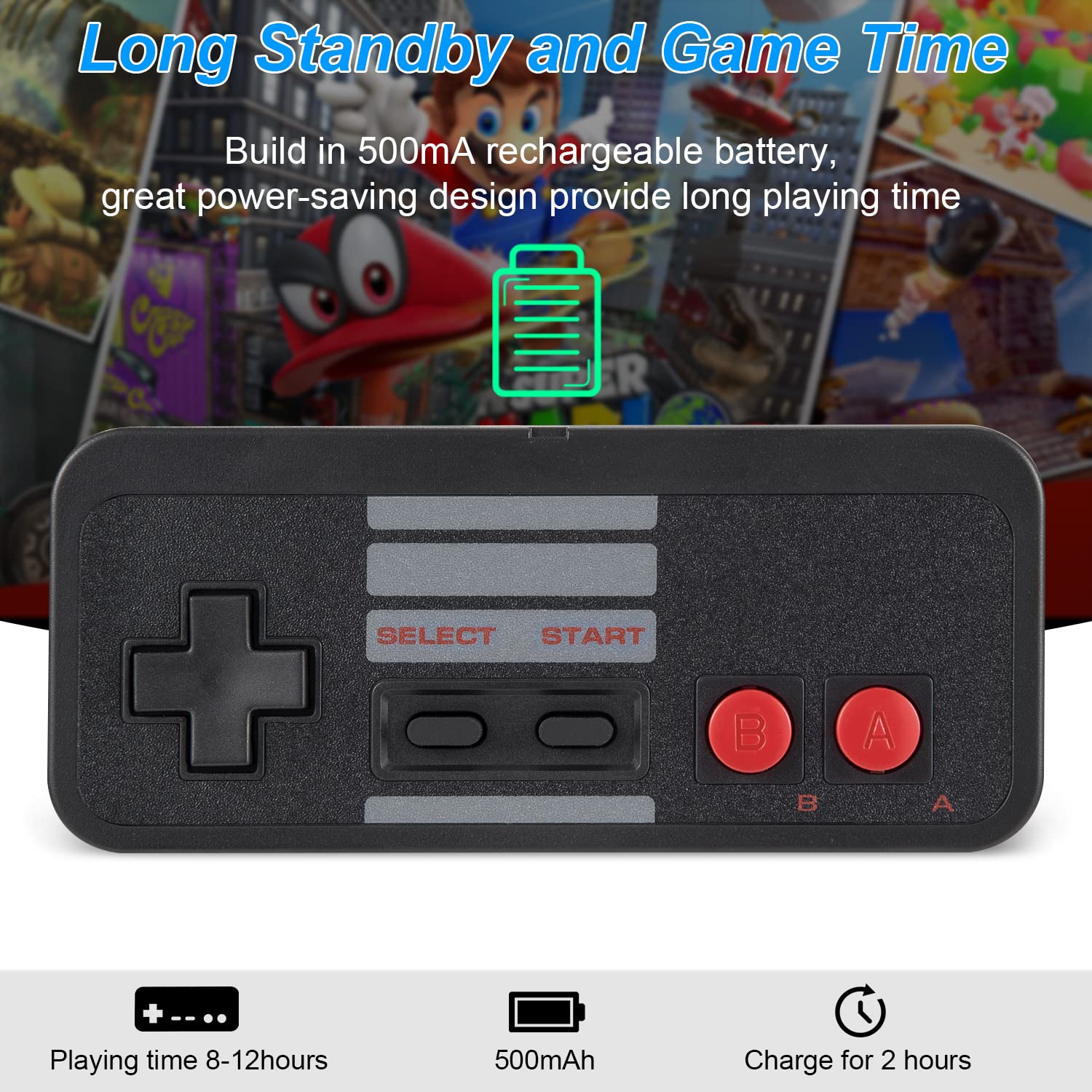 KIWITATA Wireless USB NES Controller for PC Games, 2 Pack 2.4G Rechargeable NES Remote Wireless USB Retro Game Pad Controller for Windows MAC Raspberry Pi 3