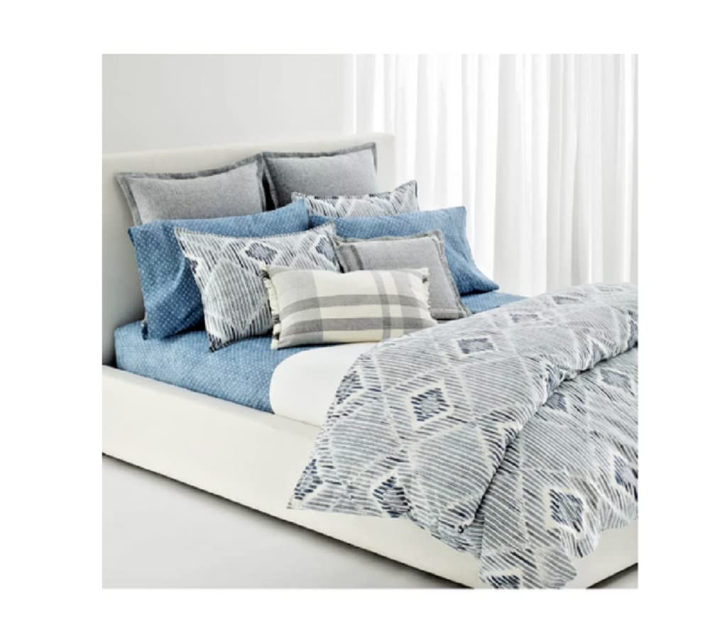 Lauren Ralph Lauren Austen Diamond Graphic Blue Grey Full Queen 3 pc Duvet Cover Set Shams (Queen (U.S. Standard))