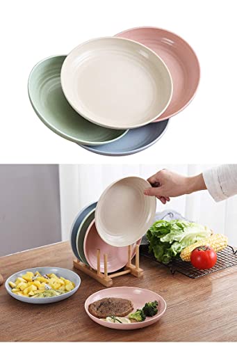 Kota Japan Wheat Straw Fiber Unbreakable Tableware 8.8” Plate for Dinner, Lunch, Breakfast for Pasta, Noodle, Salad, Dessert Dishes - Dishwasher, Microwave, Environment Safe Dinnerware 4 pc Dish Set