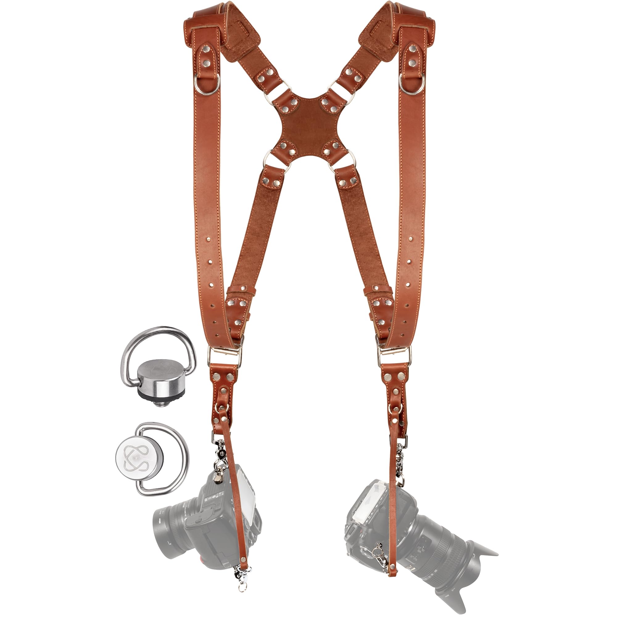 C Coiro Camera Harness for 2 Cameras – Dual Shoulder Leather Camera Strap – Double Camera Harness for DSLR/SLR, Camera Straps for Photographers of All Levels, Padded Straps/Color Tan