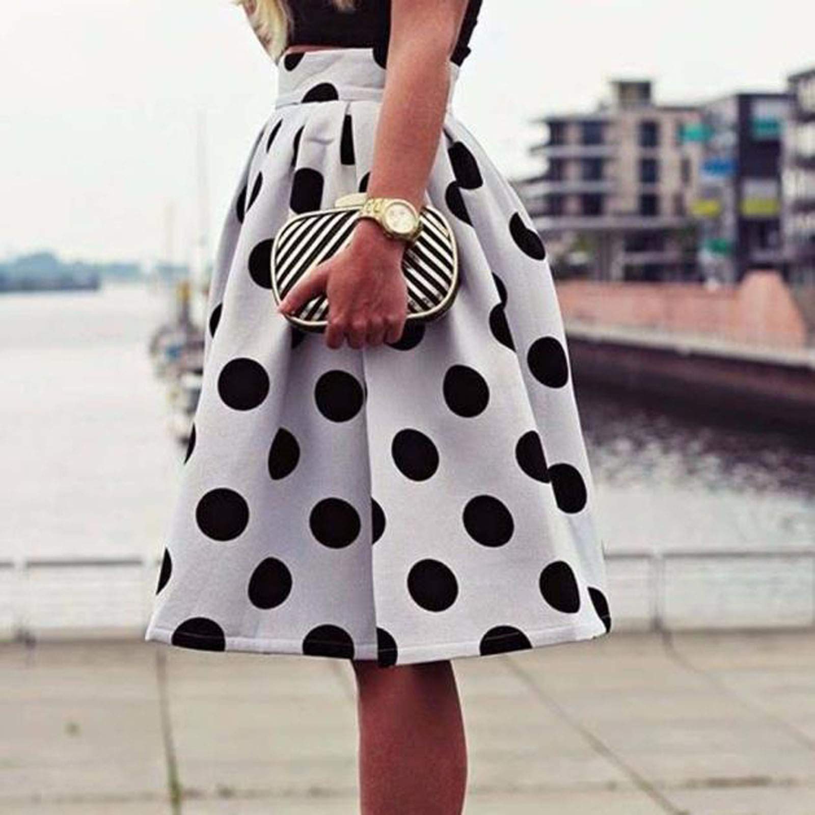 Black Denim Skirt for Women Plus Size Party Club Night Short Retro Skirts Umbrella Casual Dot Polka Puff Printing