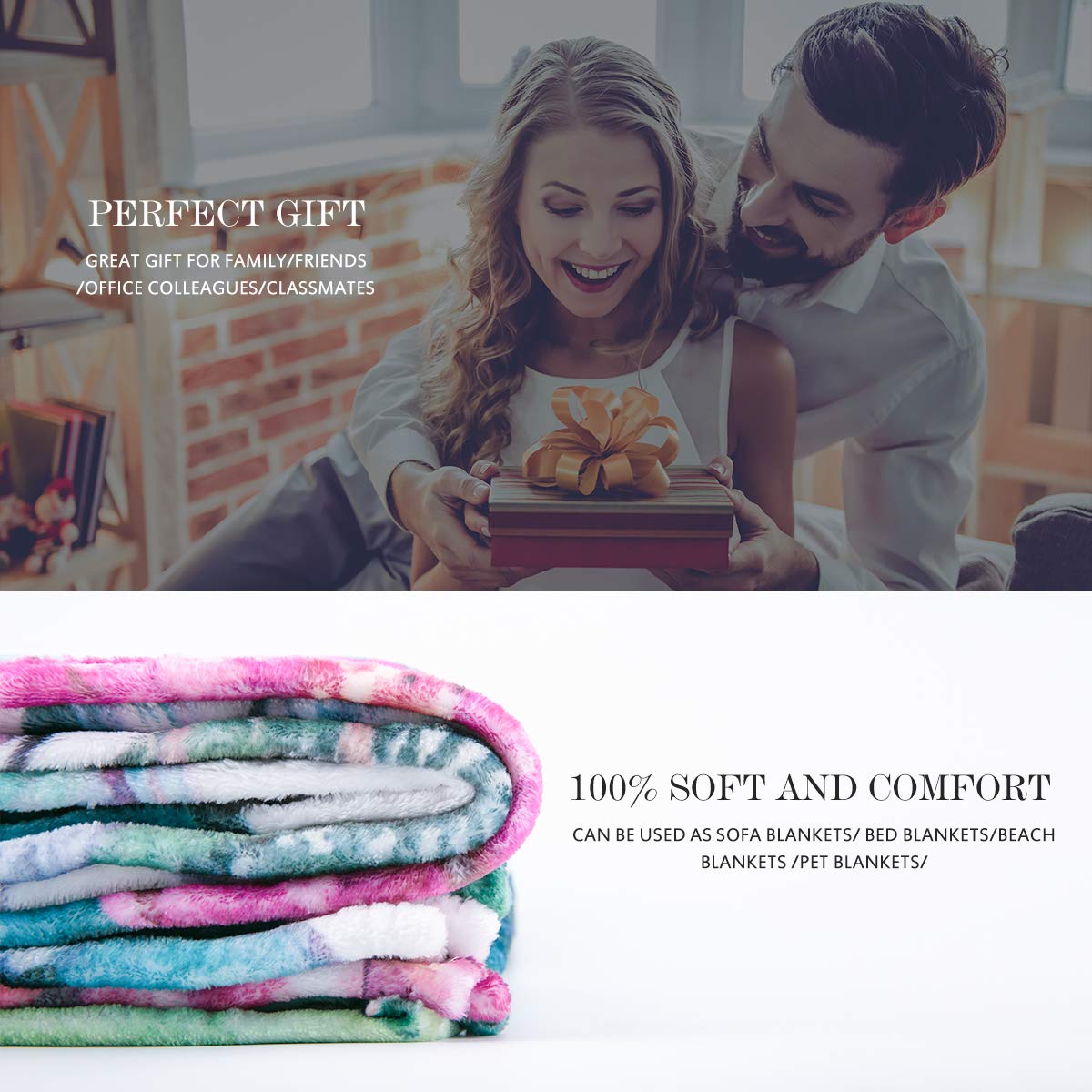 Jekeno Wave Blanket Blue Sea Wave Print Throw Blanket Lightweight Cozy Soft Print Warm for Kids Teens Gift 50"x60"