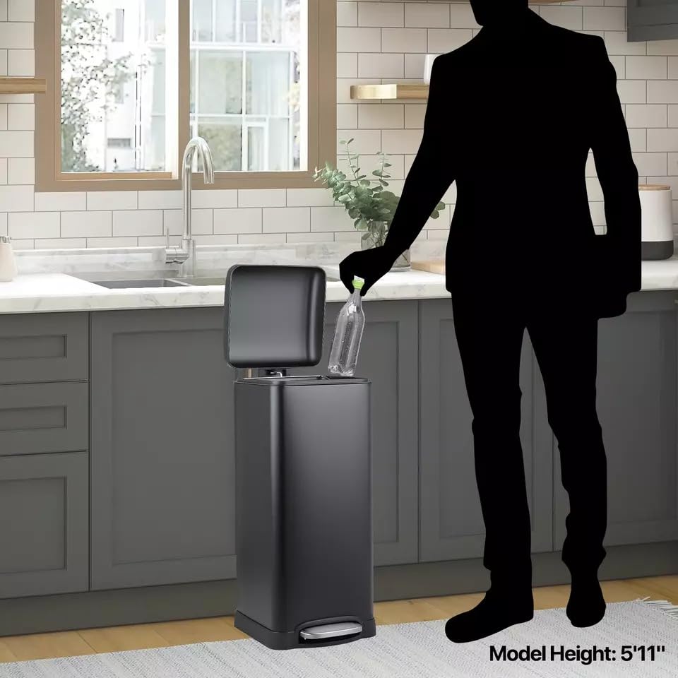 Denominate Stainless Steel 8 Gallon Step On Trash Can in Black for Home Kitchen Waste Management Eco-Friendly & Sturdy Design