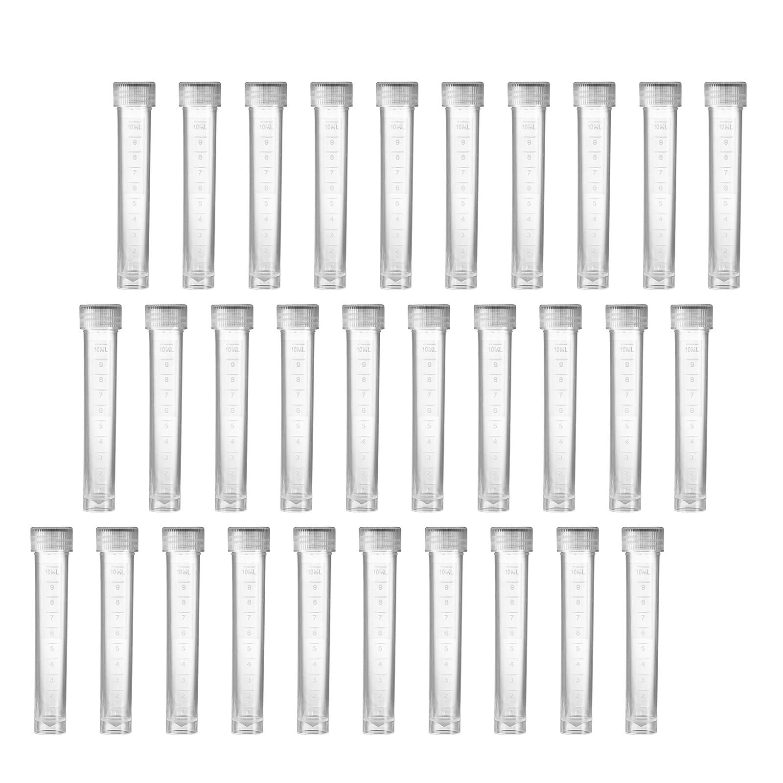 Eowpower 30 Pieces 10 ml Lab Plastic Graduated Sample Vial Storage Bottles Tube Tubes with Seal Cap Container