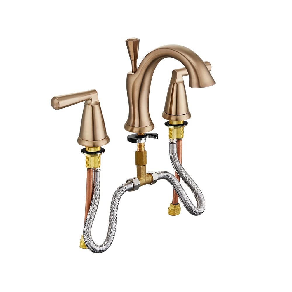 ENZO RODI 8 inch Bathroom Faucets Widespread Brushed Gold, Two-Handle Bath Lavatory Sink Faucet, for 3-Holes Wide, with Metal Lift Pop-up Drain Assembly, Transitional Mid-Arc Spout