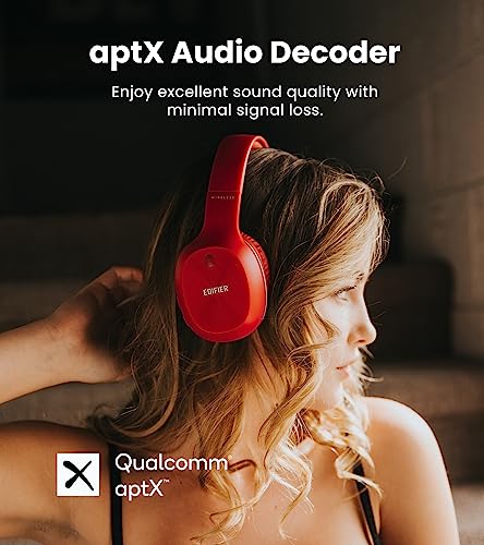 Edifier W800BT Plus Wireless Headphones Over-Ear Headset - Qualcomm® aptX - Bluetooth V5.1 - CVC™ 8.0 Call Noise Cancelling - 55H Playtime - Built-in Microphone - Physical Button and App Control, Red